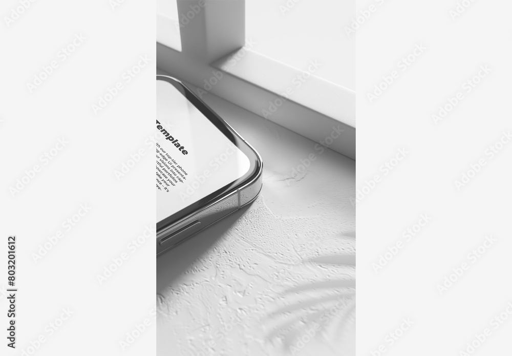White Phone Mockup Screen Template: Close-Up Cell Smartphone on Table ...