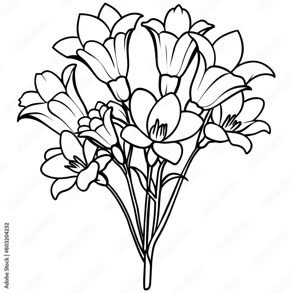 Freesia Flower Bouquet outline illustration coloring book page design ...