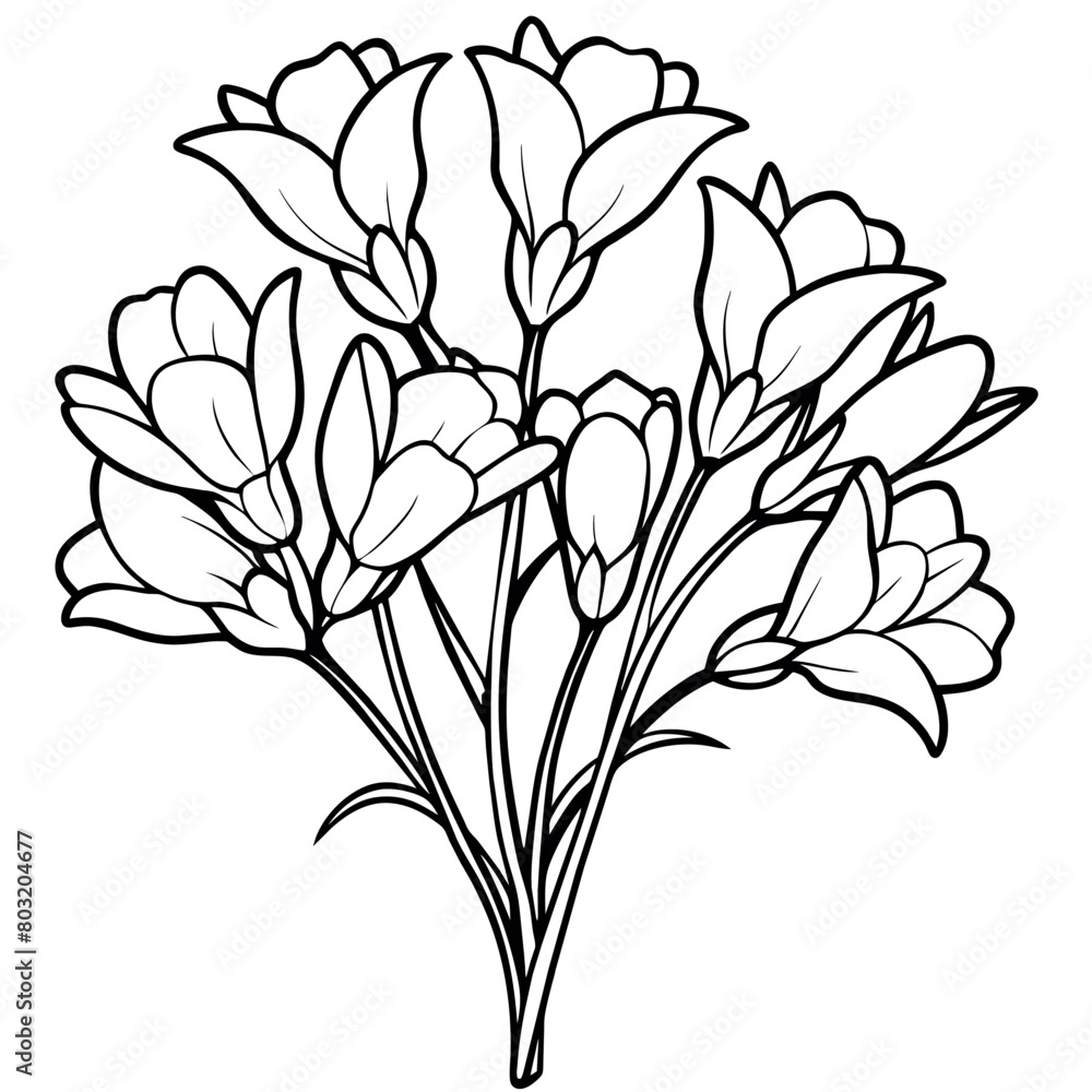 Freesia Flower Bouquet outline illustration coloring book page design ...