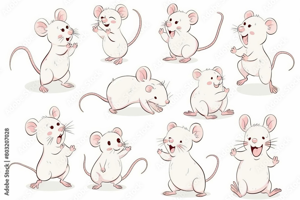 funny white mouse characters in various poses and activities cute ...