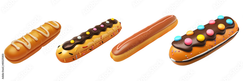 PNG eclair 3d icons and objects collection, in cartoon style minimal on ...
