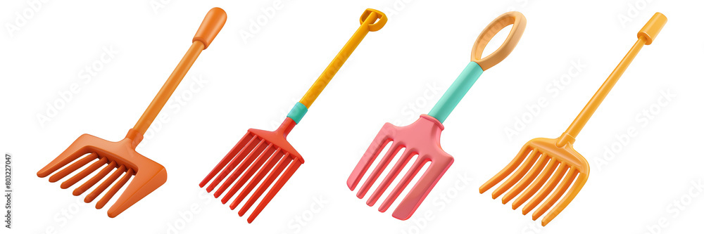 PNG rake 3d icons and objects collection, in cartoon style minimal on ...