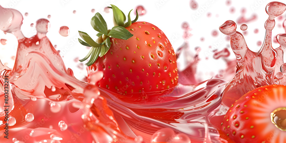 Splash effect, strawberry, high-speed photography, plain white ...
