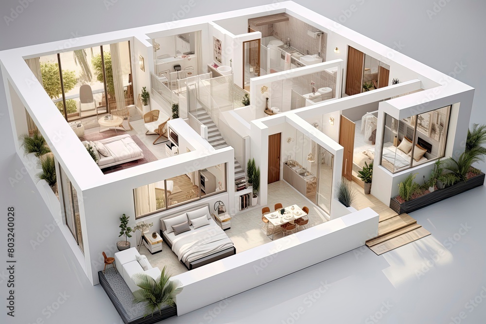 Isometric 3d Floor Plan Cutaway Residential Design of Modern Home Stock ...