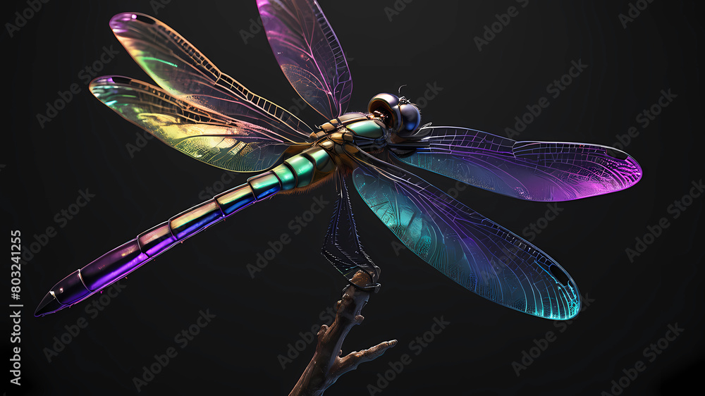 Violet, iridescent dragonfly logo, full shot, 3D photo realistic, plain ...