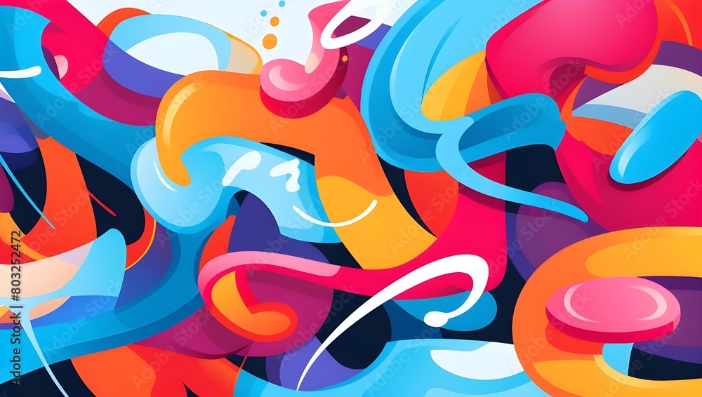 Abstract graffiti background with colorful cartoon characters and ...