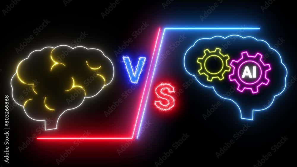 brain vs artificial intelligence neon animated head human brain vs ...