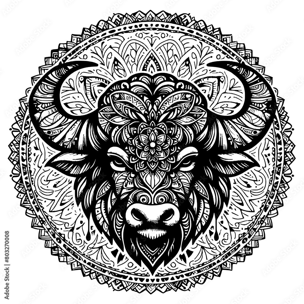 Mandala Buffalo head svg, Zentangle Bull svg, Bull head svg, Bull head ...