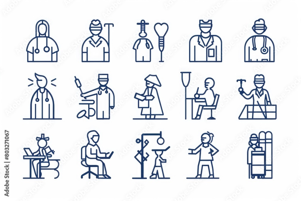 A collection of line icons representing various professions. Ideal for ...