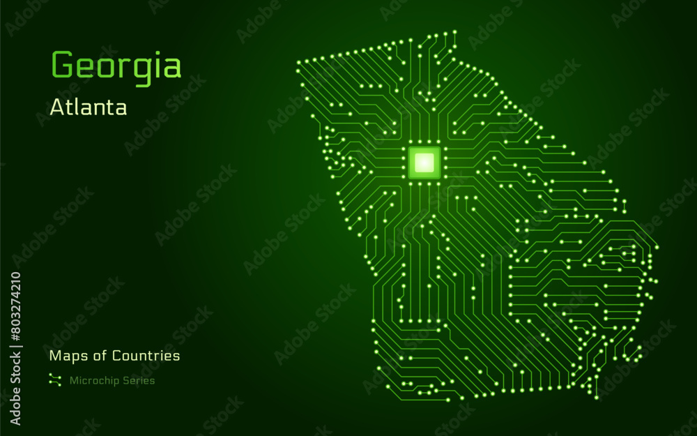 Georgia Map with a capital of Atlanta Shown in a Microchip Pattern. E ...