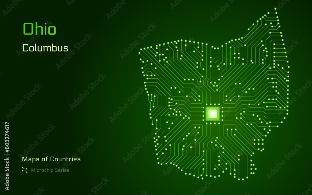 Ohio Map with a capital of Columbus Shown in a Microchip Pattern. E ...