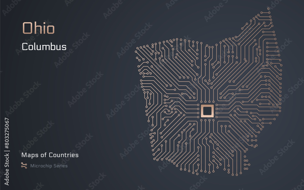 Ohio Map with a capital of Columbus Shown in a Microchip Pattern. E ...