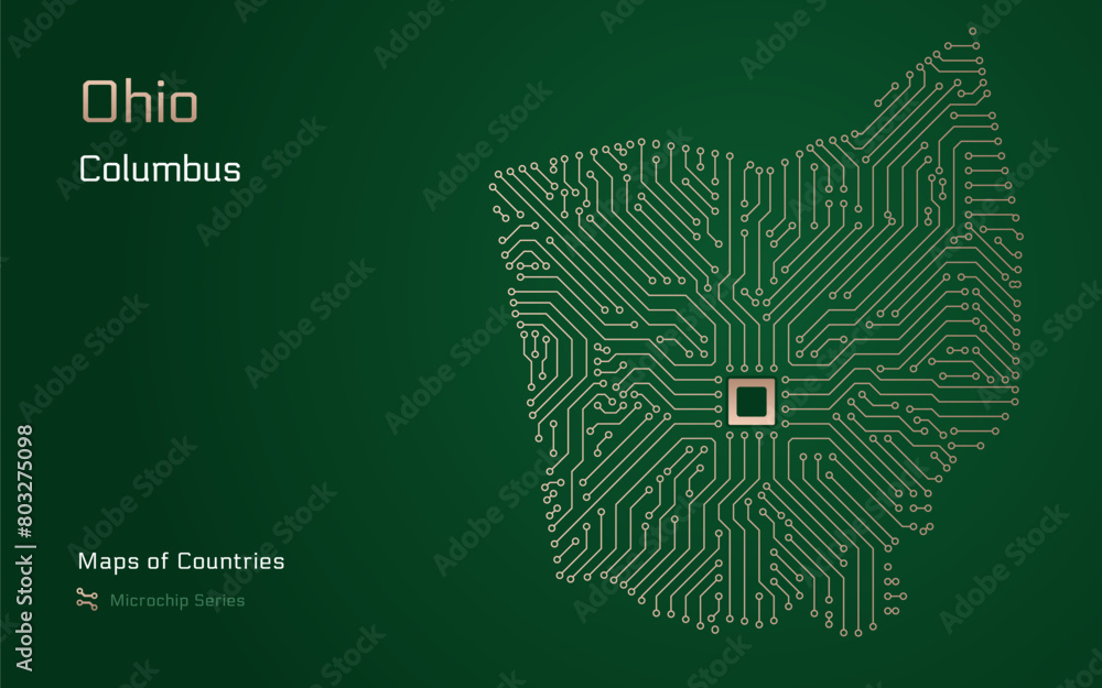 Ohio Map with a capital of Columbus Shown in a Microchip Pattern. E ...