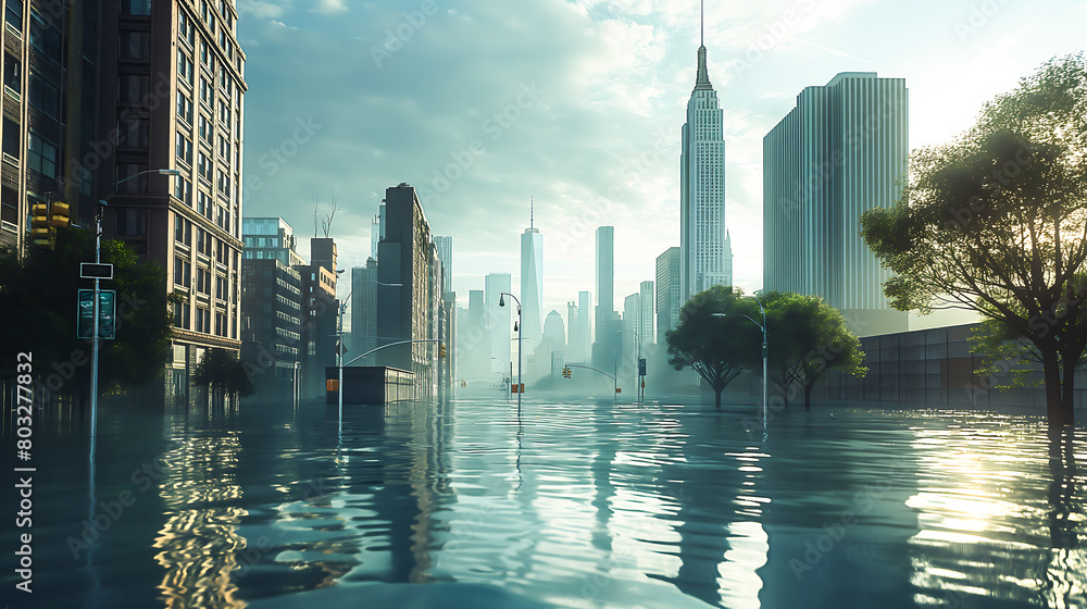 Urban flooding resulting from global warming, showcasing the genuine ...