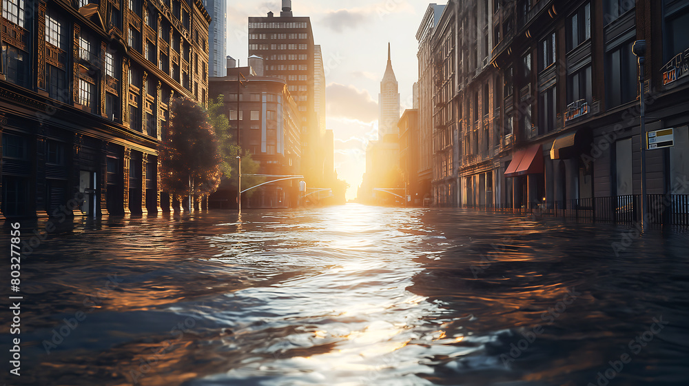 Urban flooding resulting from global warming, showcasing the genuine ...