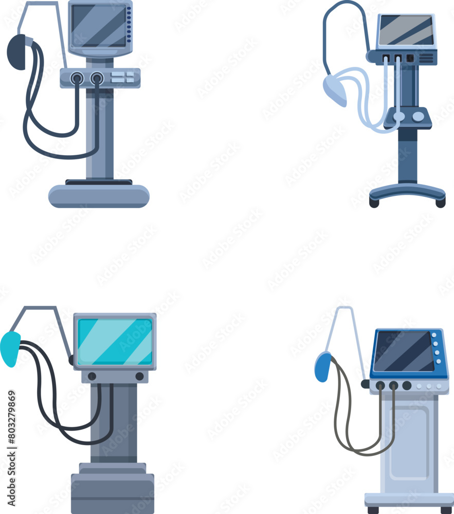 Icu ventilator icons set cartoon vector. Medical therapy for lung ...