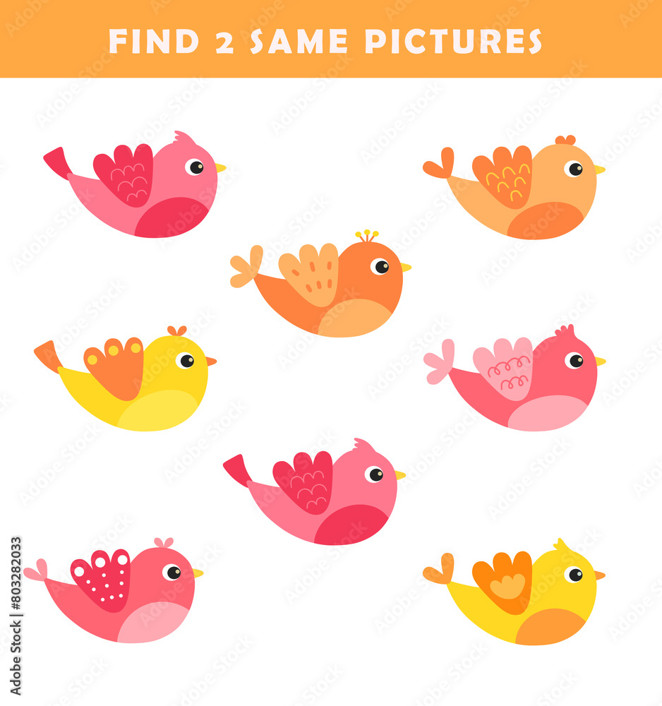 Find 2 same birds .Puzzle game for children. Preschool worksheet ...