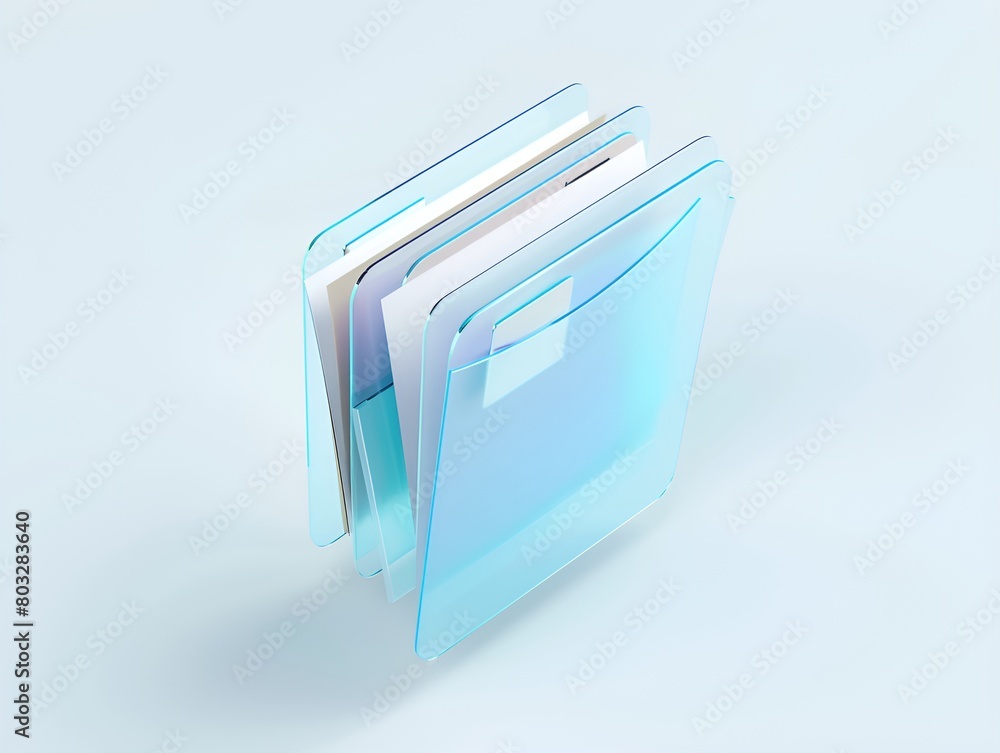 A file folder icon with no base, transparent material, blue and white ...