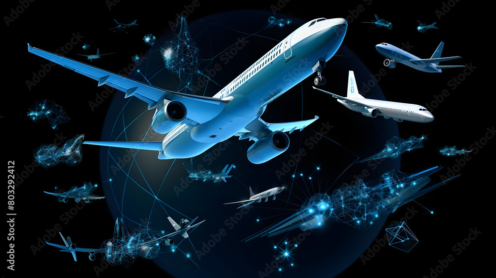 Aerospace Technology with Blue and White Airplanes Flying and ...