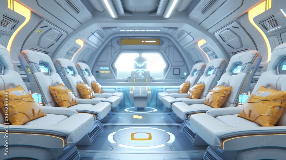 Foto de The inside of an airplane filled with rows of seats, showing ...