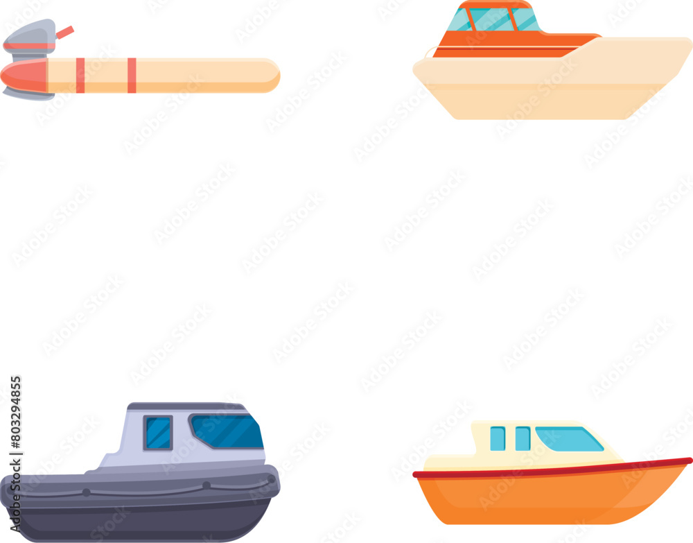 Cartoon boat icons set cartoon vector. Various type of colorful boat ...
