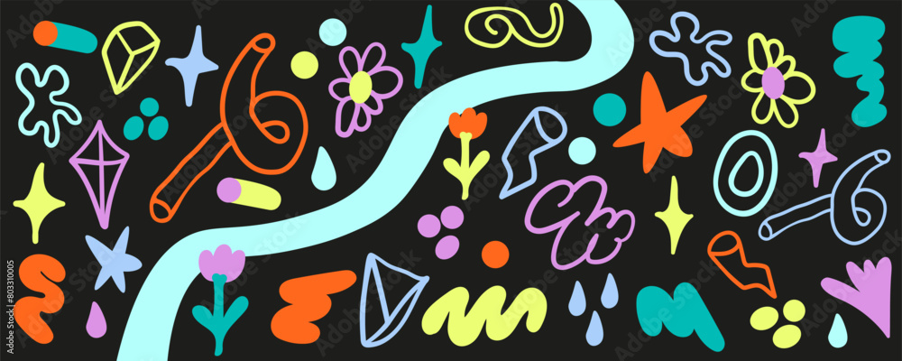 simple abstract landscape river and doodles vector.atmospheric view in ...