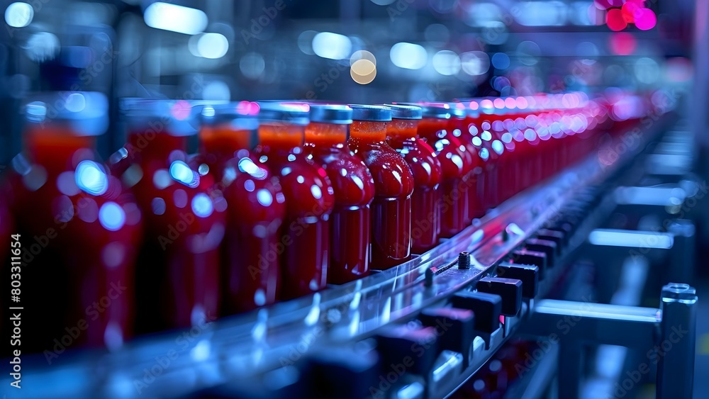 Ketchup bottling assembly line in a typical manufacturing plant ...