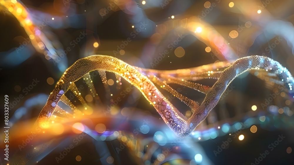 Colorful 3D DNA helix under microscope for genetic code analysis ...