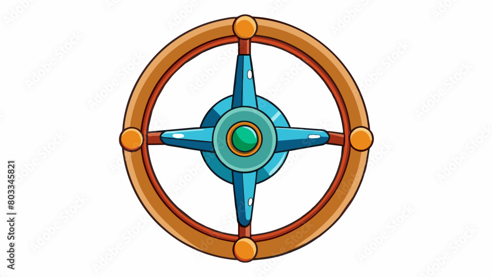 A cars steering wheel with a circular shape and markings around the ...