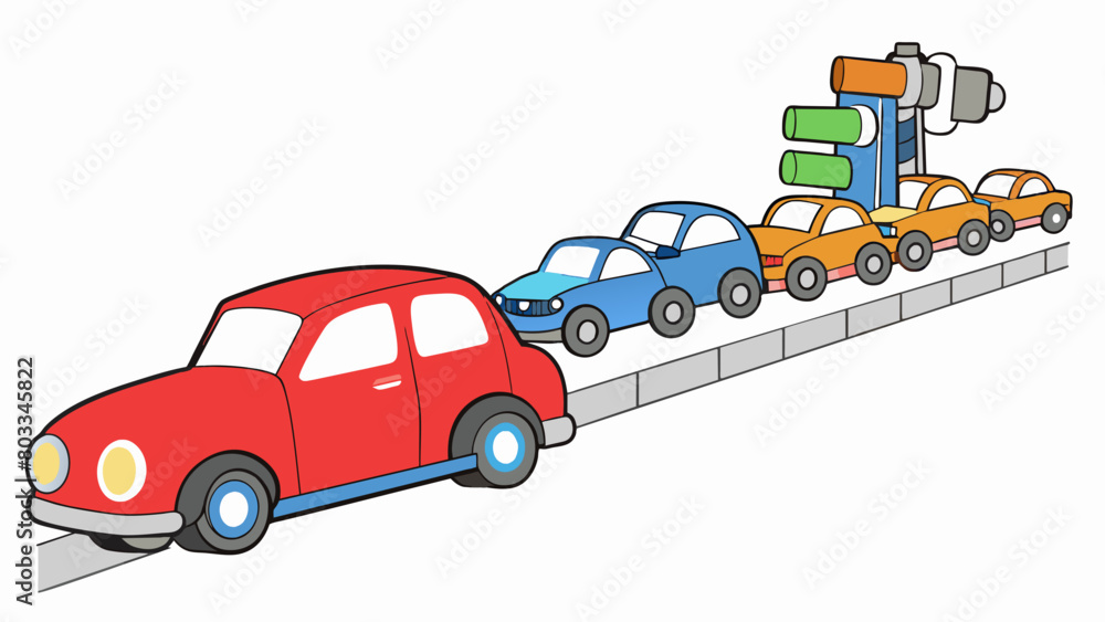 A car engine running and emitting exhaust while waiting in a long line ...