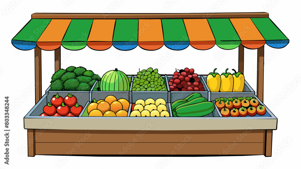 An assortment of fruits and vegetables arranged on a market stand ...