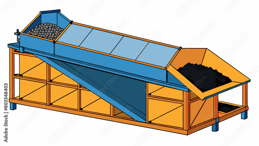 An industrial screener with a tall rectangular frame and a series of ...