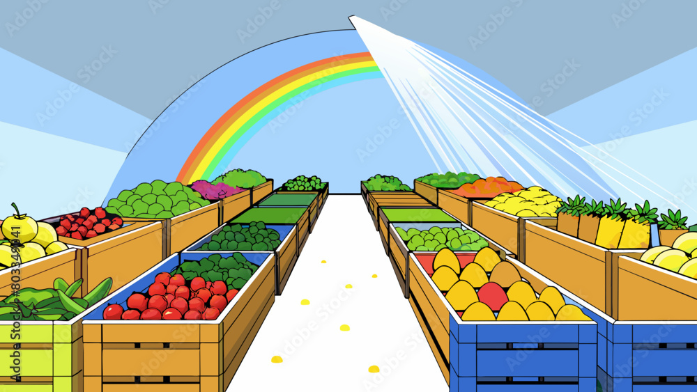A produce section with rows of overflowing crates bins and baskets ...
