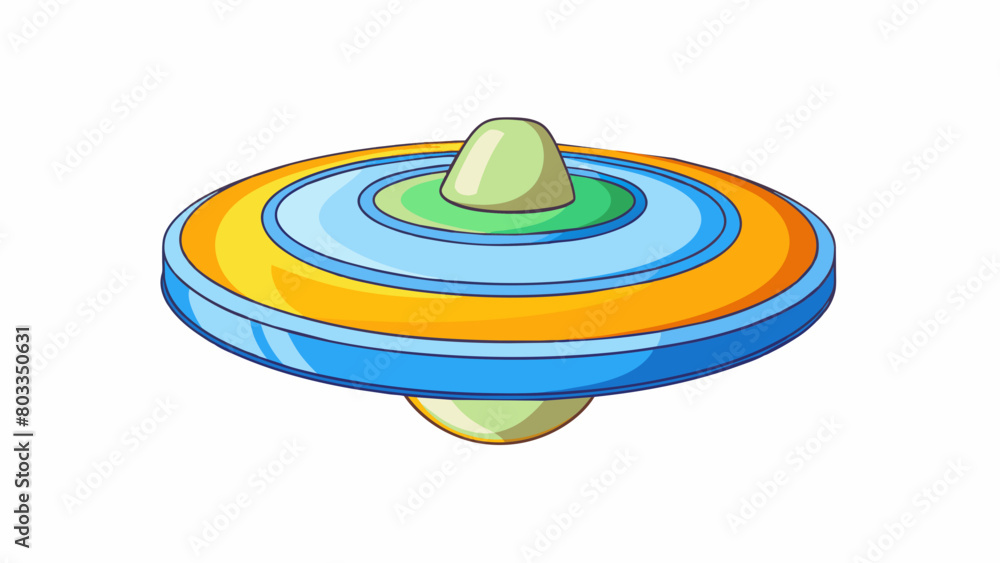 A top spinning on a smooth surface its colors blending together in a ...