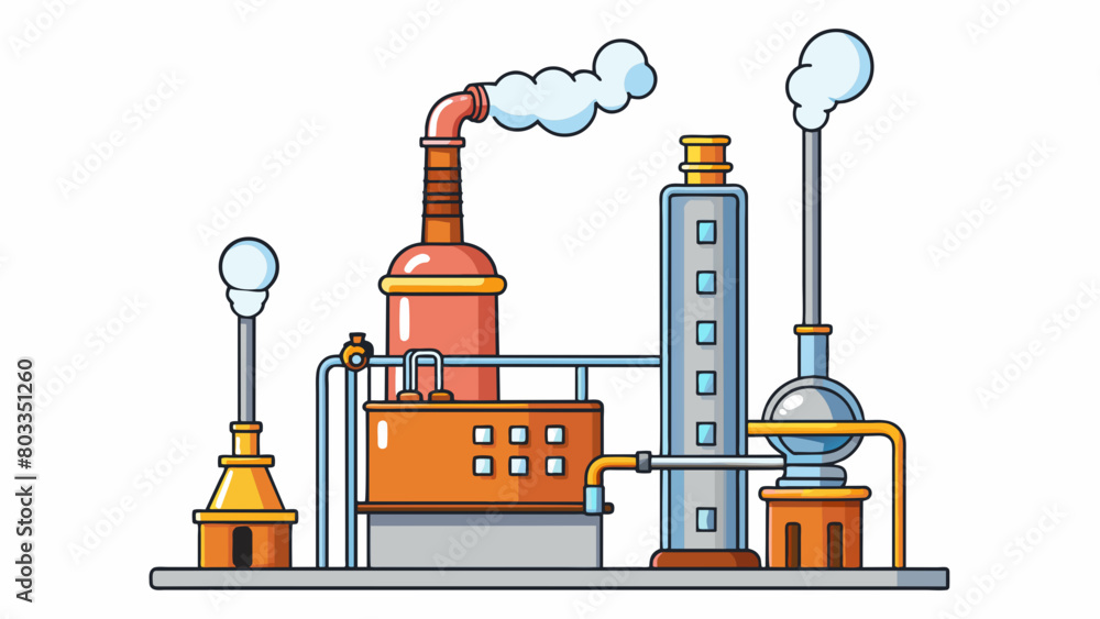 Distillation Tower A tall cylindrical tower stands in the middle of a ...