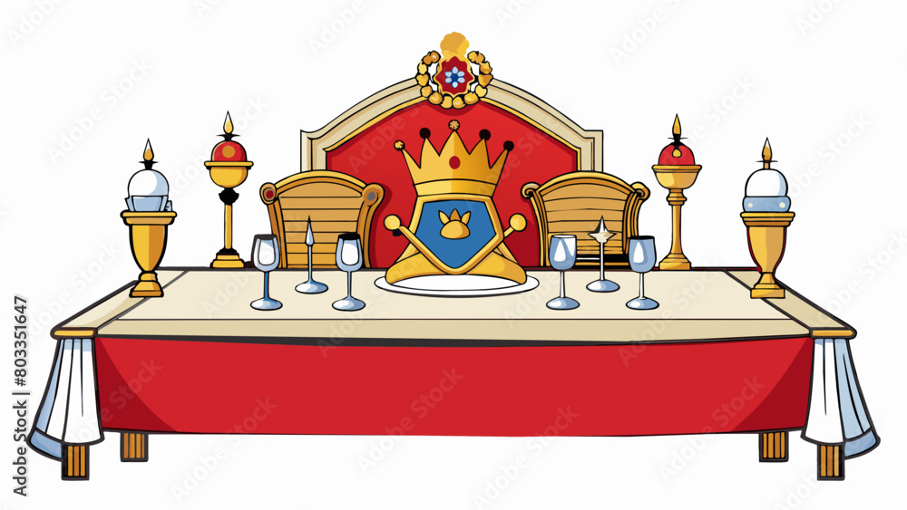 In the grand ballroom a banner hung above the kings table proudly ...