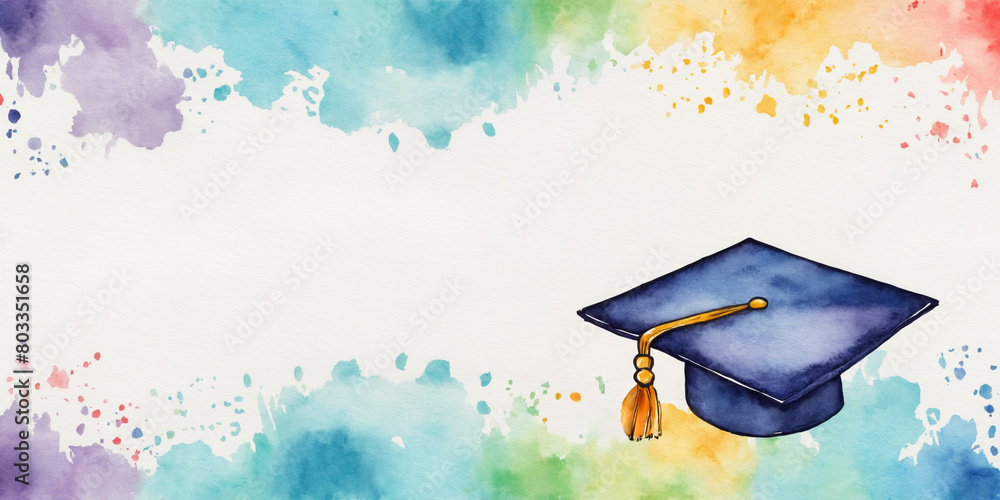 Graduation cap, square academic cap from a splash of watercolor, hand ...