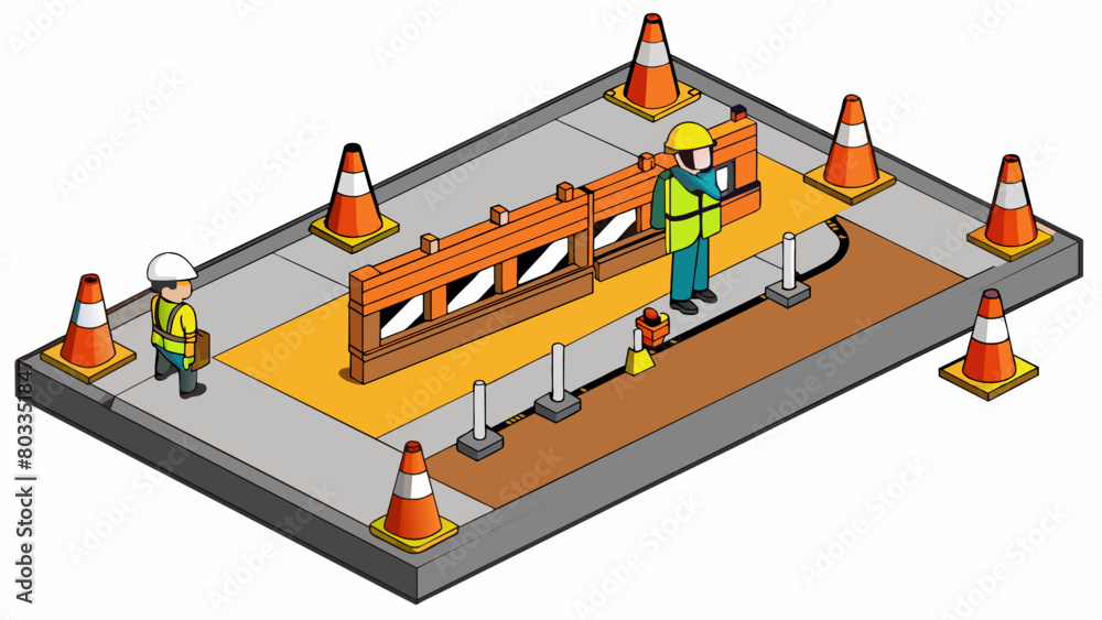 On a busy urban street bright orange cones and barricades block off a ...
