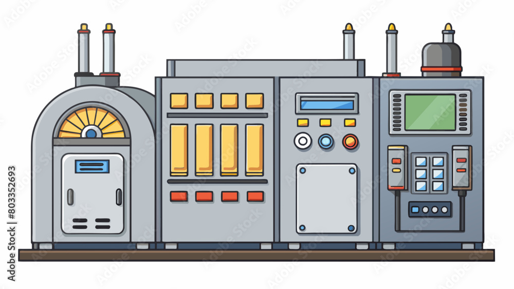 The industrial furnace gleams with a silver exterior with multiple ...