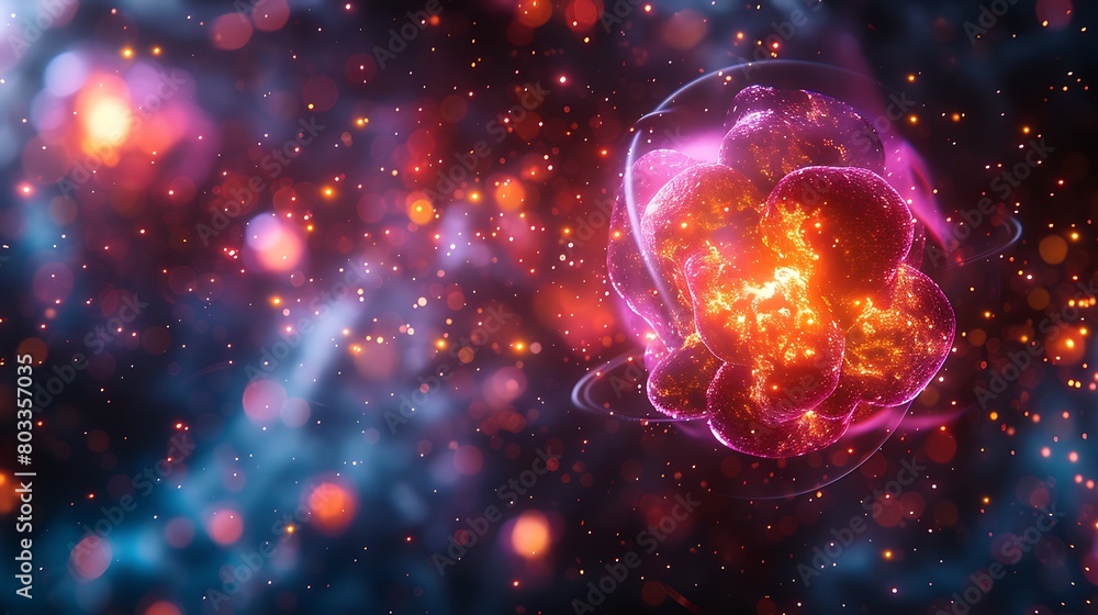 Illustrate atomic orbitals as vibrant light shows, with electrons ...