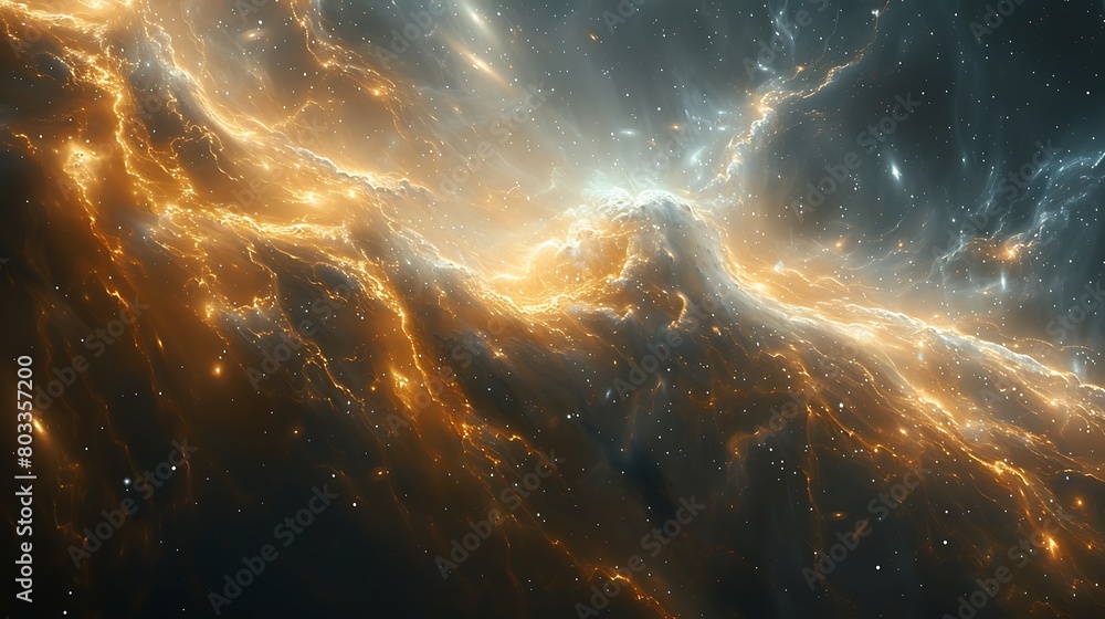 Illustrate the Cosmic Veil as a celestial curtain, with strands of ...