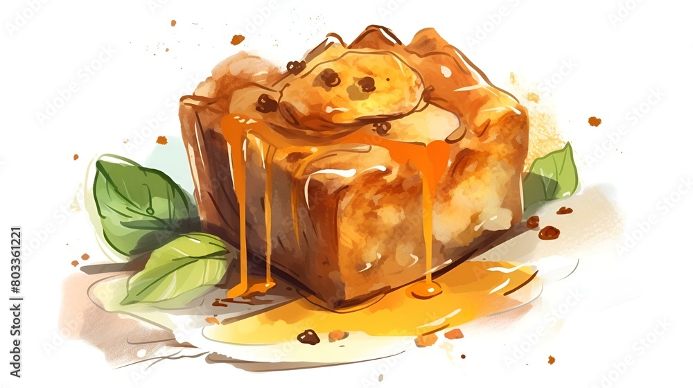 Beautiful Bread pudding square tasty dessert clipart illustration Stock ...