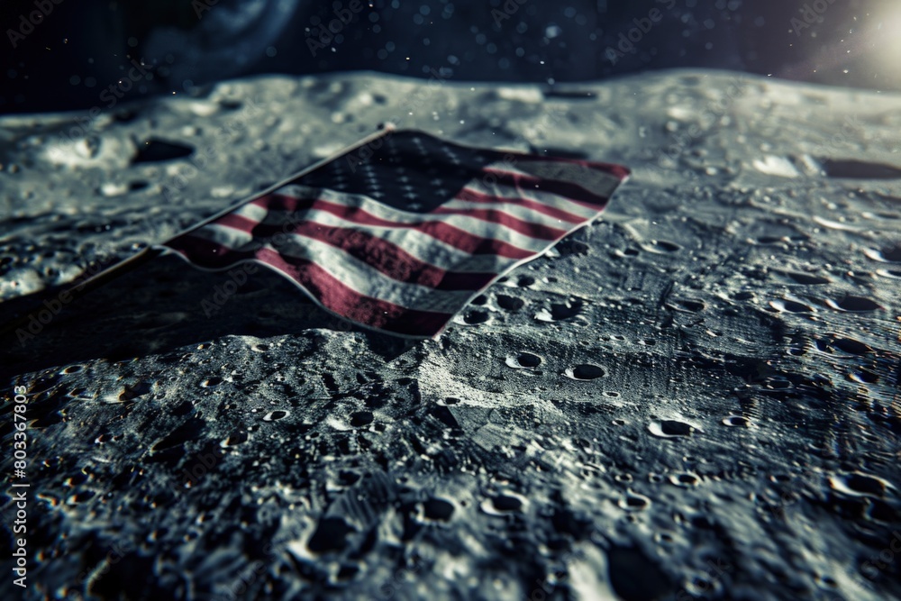 USA flag on the surface of the moon, science concept, Independence Day ...