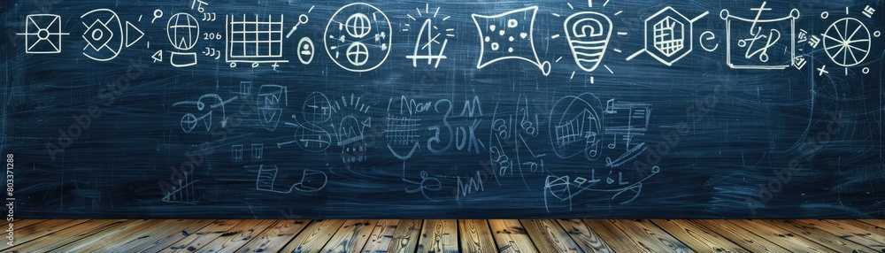 An educational backdrop showcasing a blackboard adorned with doodles of ...