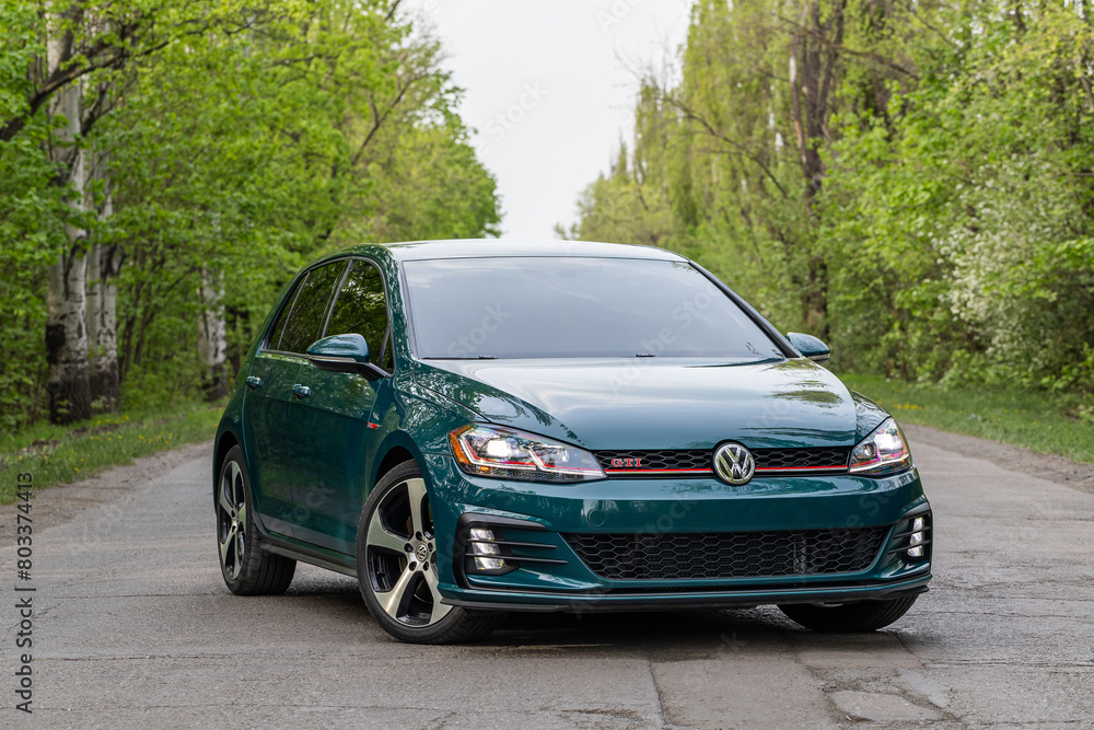 Krivoy Rog, Ukraine - April 14, 2024: Photo of green car Volkswagen ...