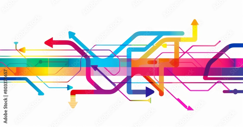 Abstract colorful arrows in the shape of subway map lines on a white ...