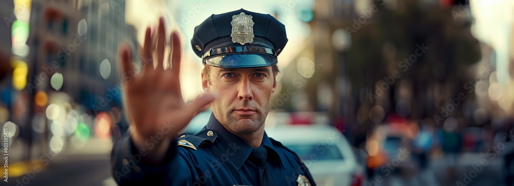 Police impersonator signaling a stop gesture in uniform: A deceptive ...