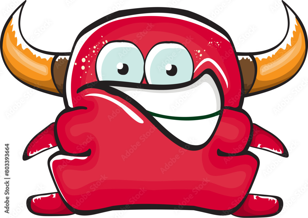 Vector cartoon funny red monster with mouth, eyes and horn isolated on ...