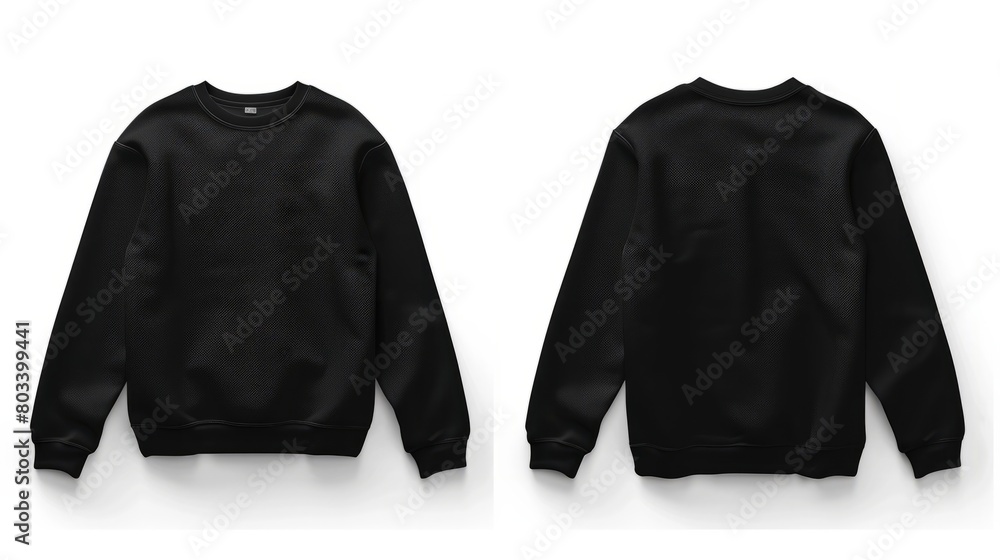 Blank sweater color black template, front and back view on white ...
