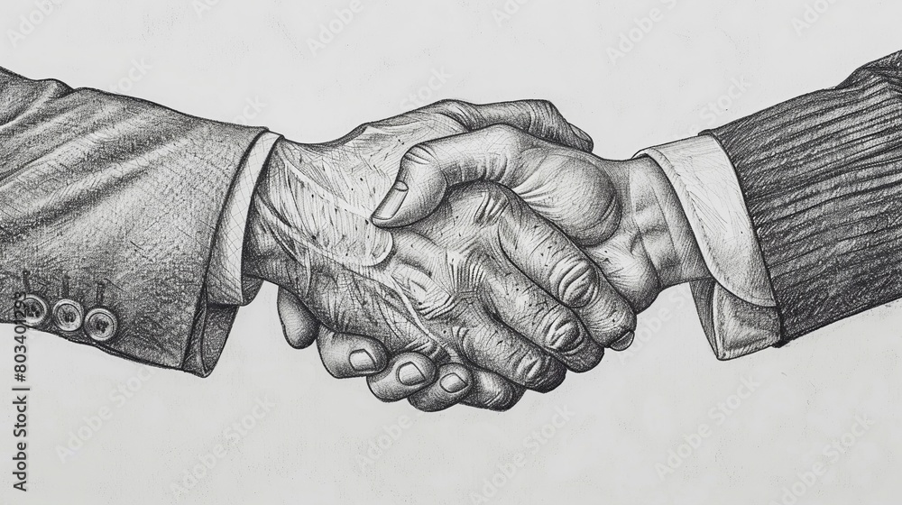 Realistic drawing of American and Chinese hands clasped in a handshake ...